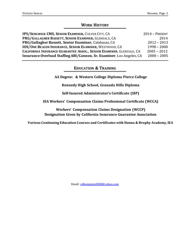 Resume Sample - Workers Compensation Claims | DOCX