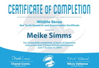 Wildlife Sense Certificate of Completion- Simms | PPT