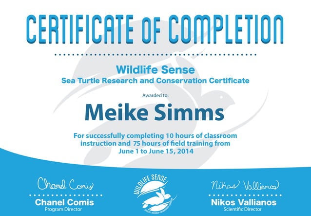 Wildlife Sense Certificate of Completion- Simms | PPT