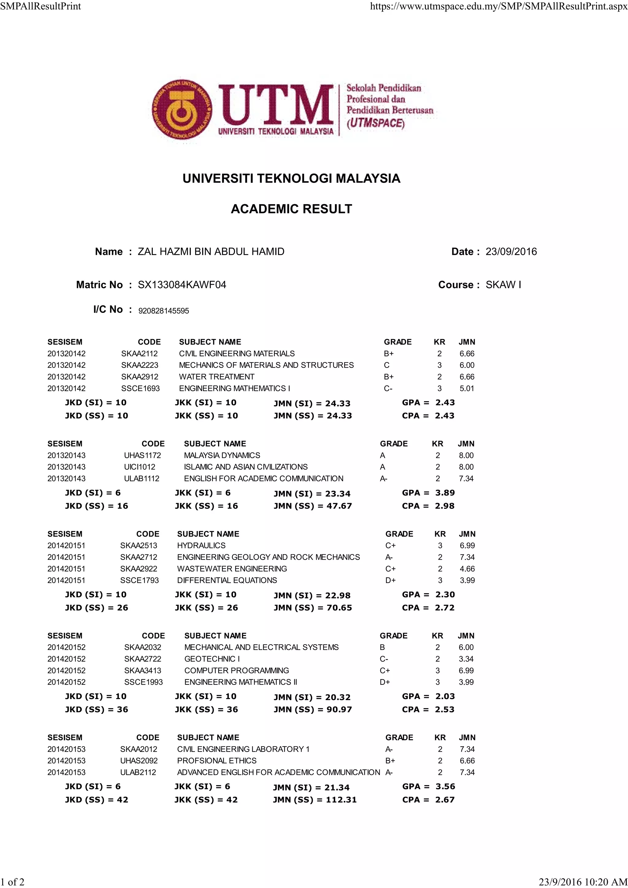 Transkrip UTMSpace | PDF