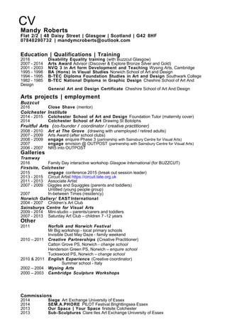 Mandy Roberts artisteducator CV 2016 | DOC | Professional School | Postgraduate Education