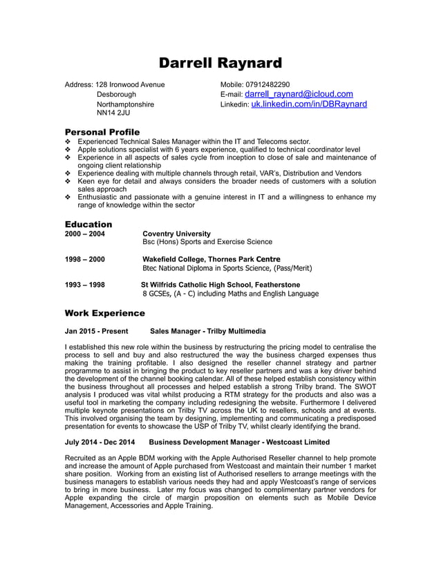 Darrell Raynard CV 2015 | PDF