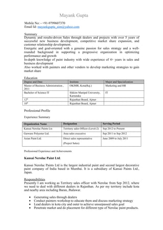 Mayank Gupta_ Resume | DOC | Sales | Business
