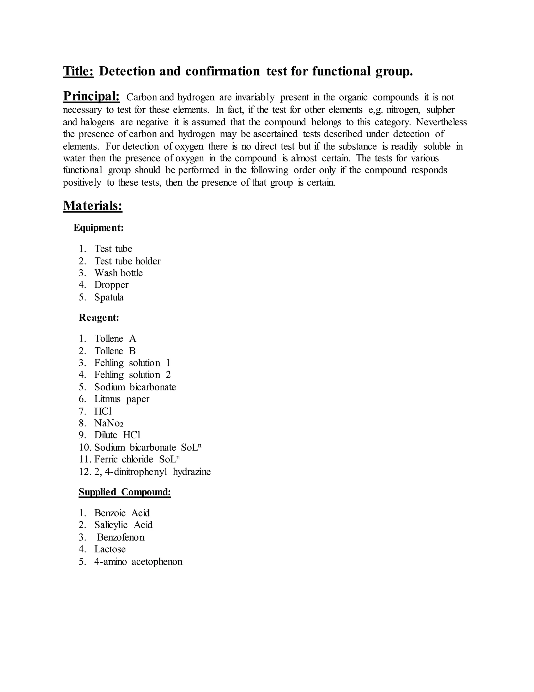 Detection and confirmation test for functional group | DOCX