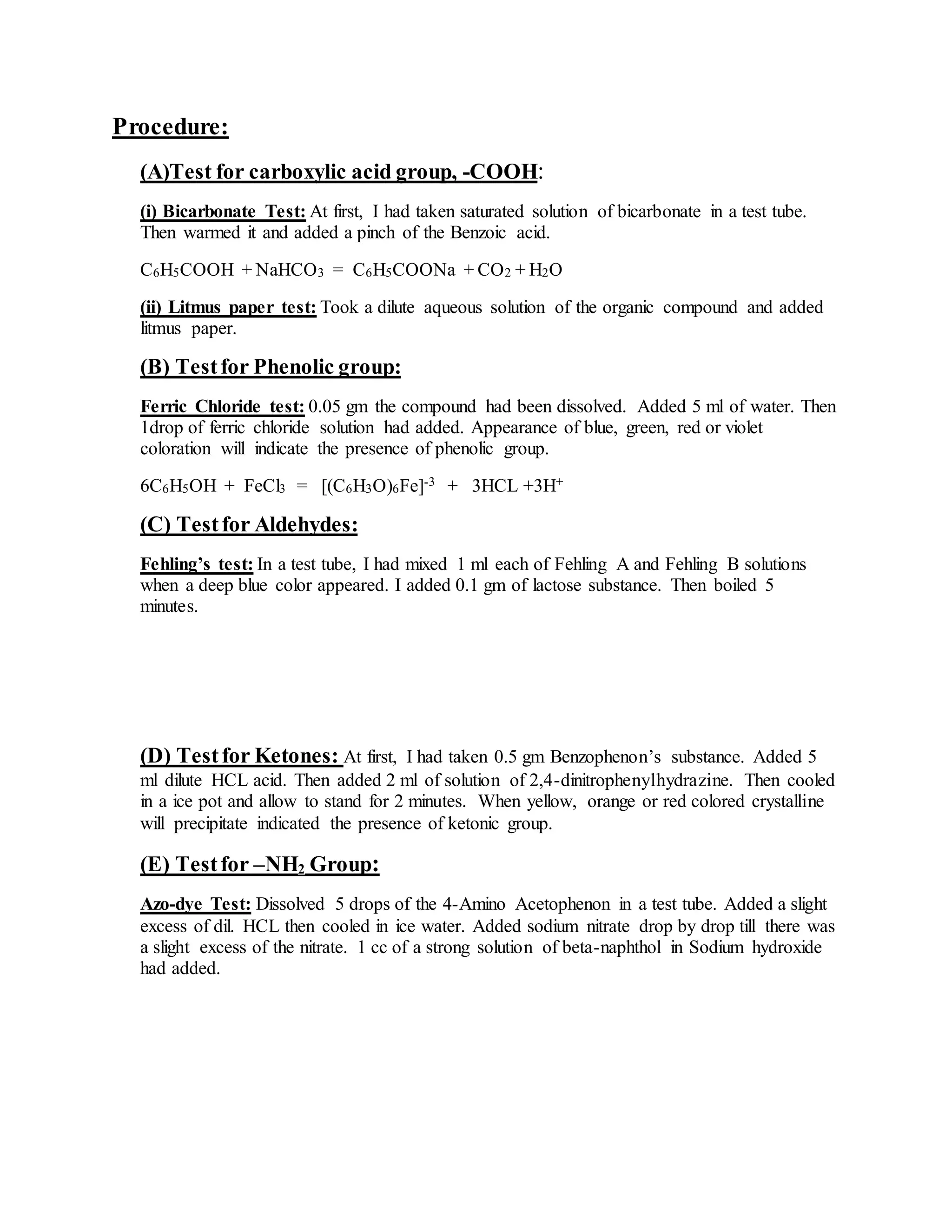 Detection and confirmation test for functional group | DOCX