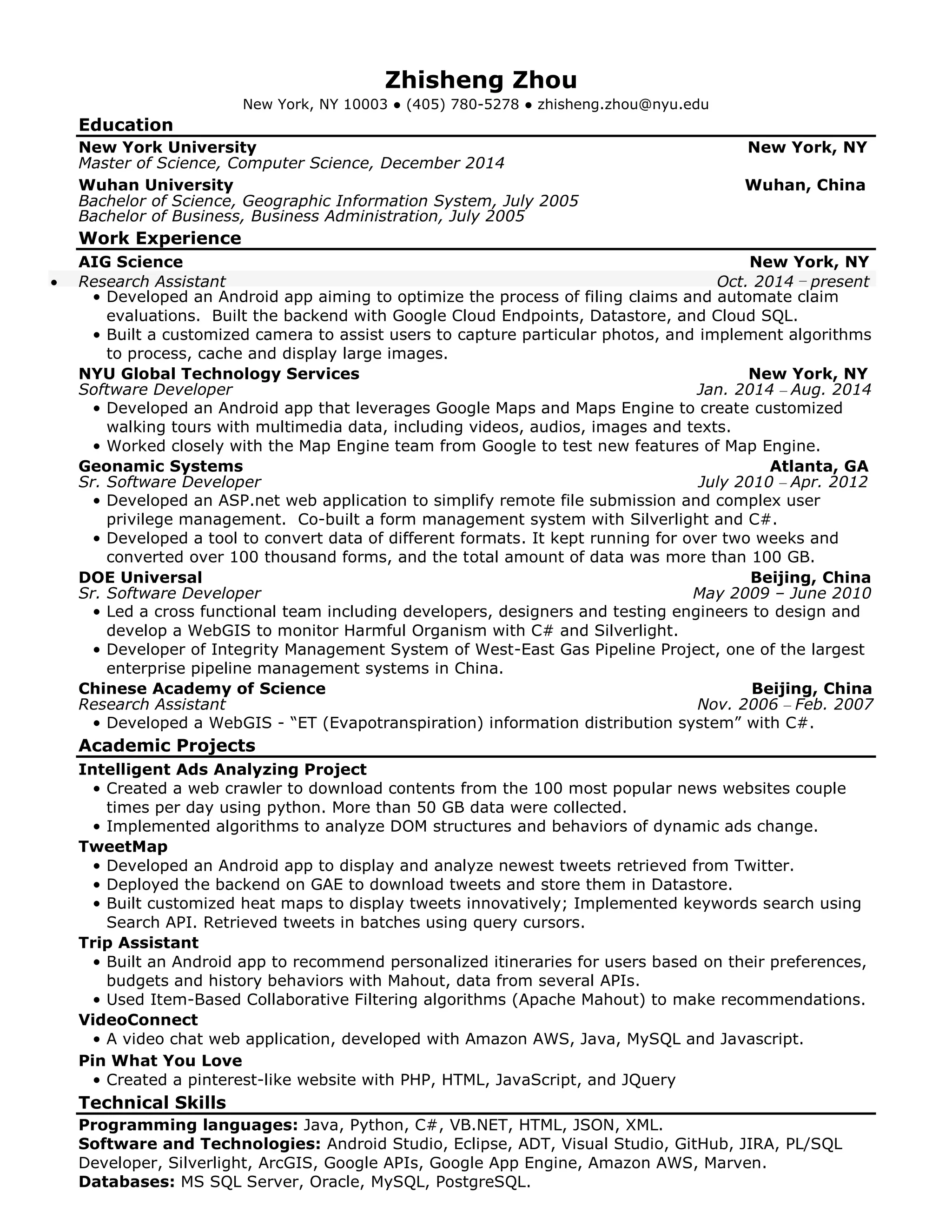 Zhisheng Zhou’s Resume1128 | PDF