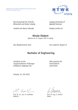 Bachelor of Engineering_Nicole Siebert | PDF