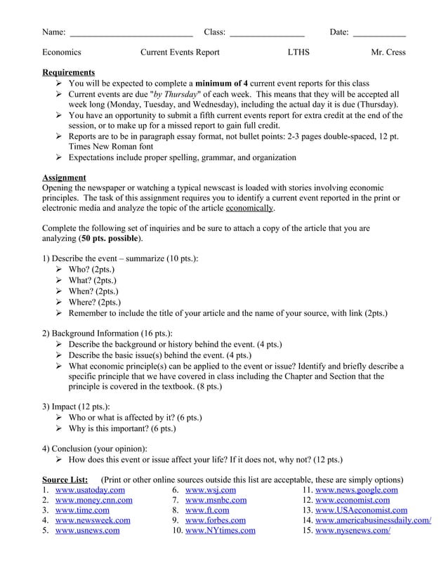 Current Events Assignment Rubric | PDF
