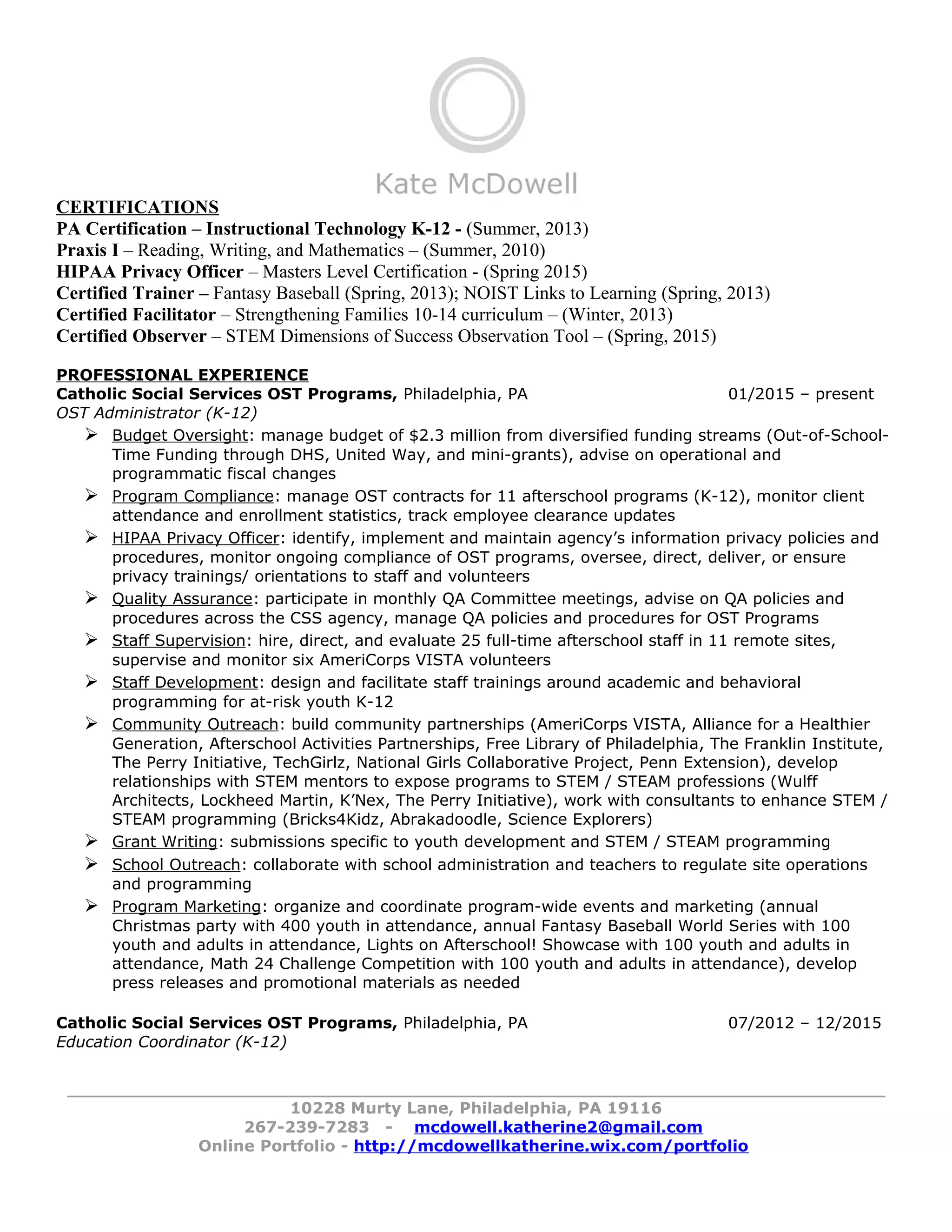 Kate McDowell resume (2_3_16) | DOC