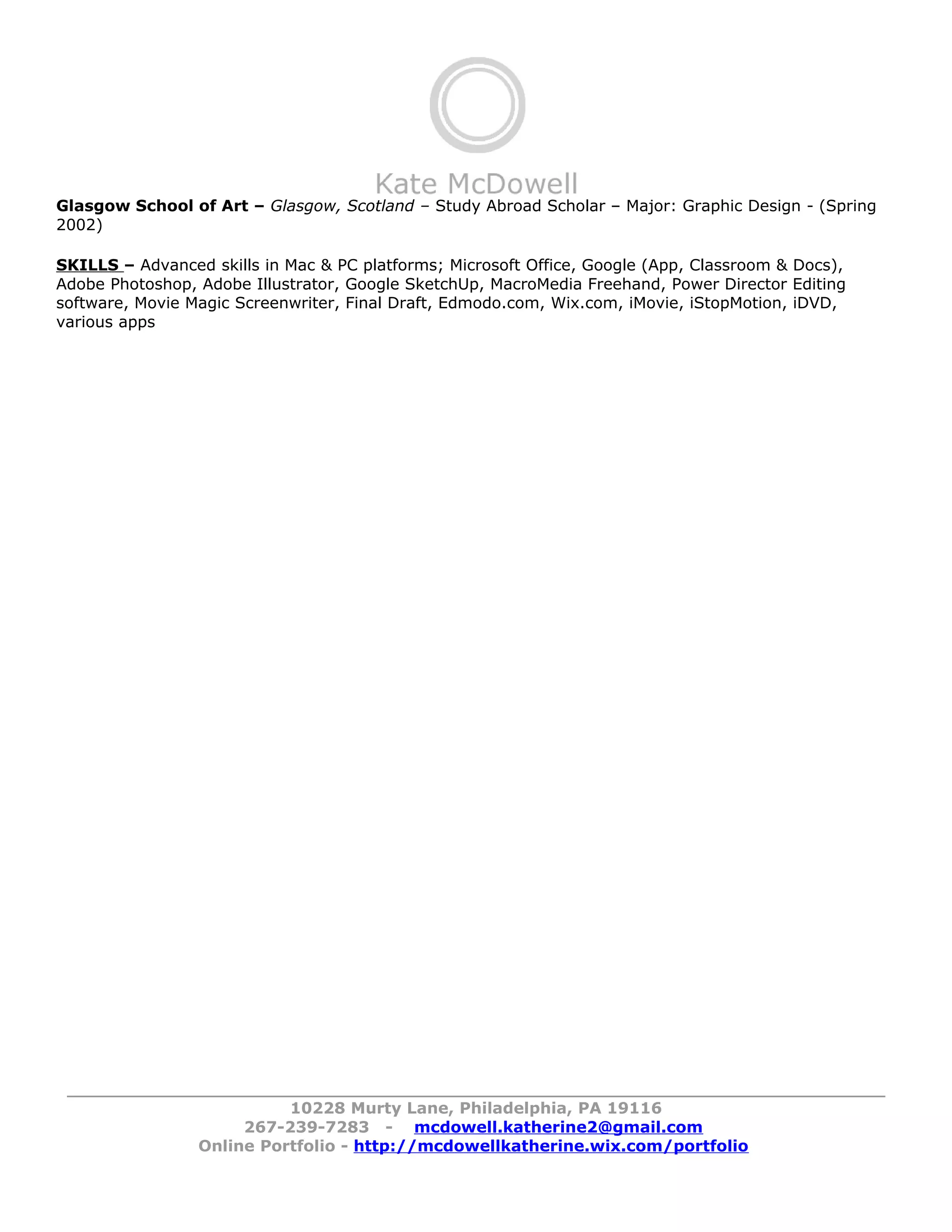 Kate McDowell resume (2_3_16) | DOC