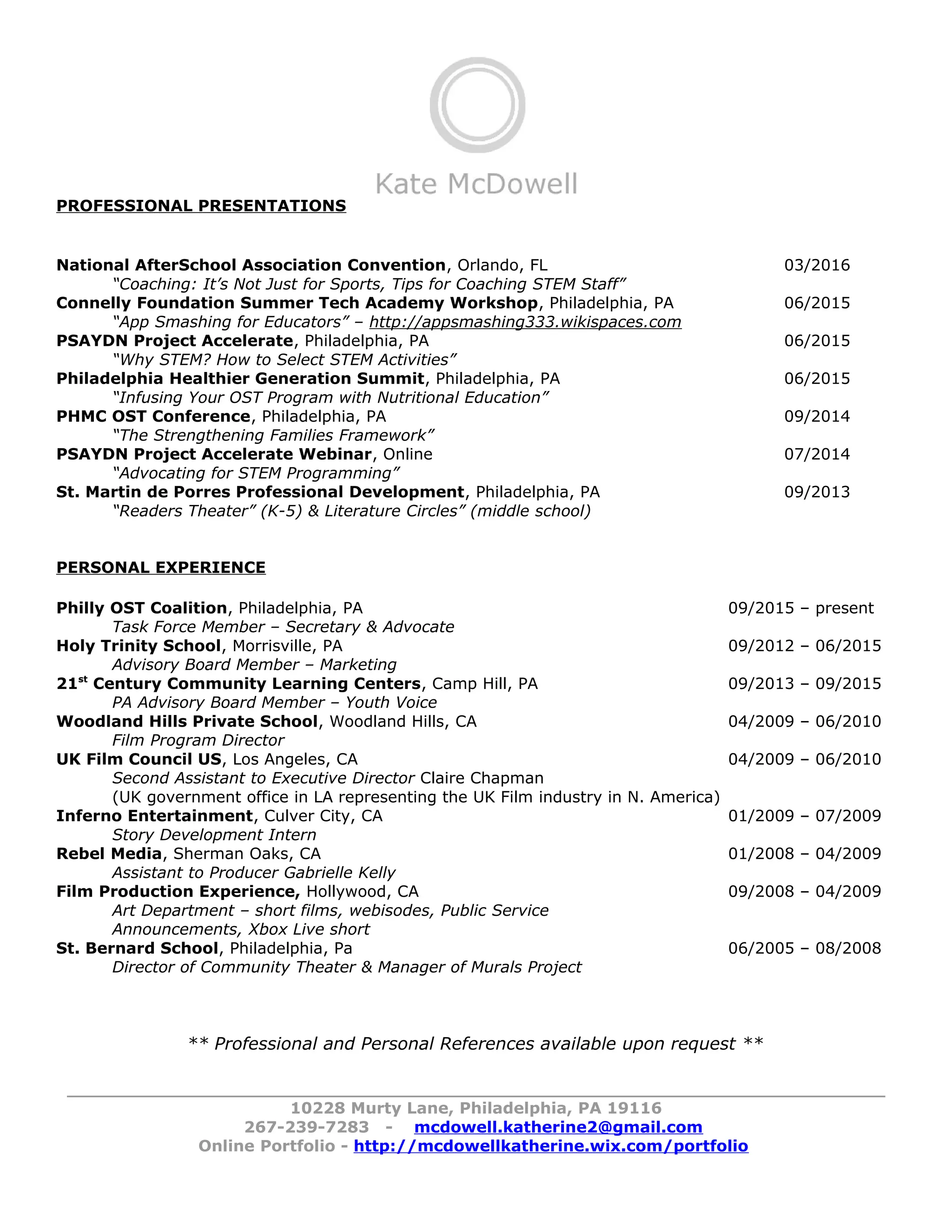 Kate McDowell resume (2_3_16) | DOC