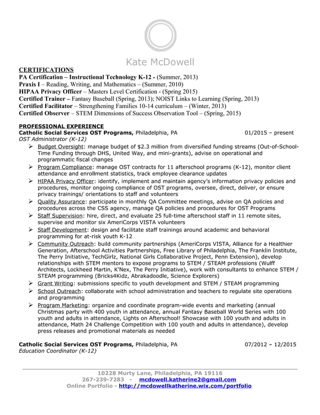 Kate McDowell resume (2_3_16) | DOC