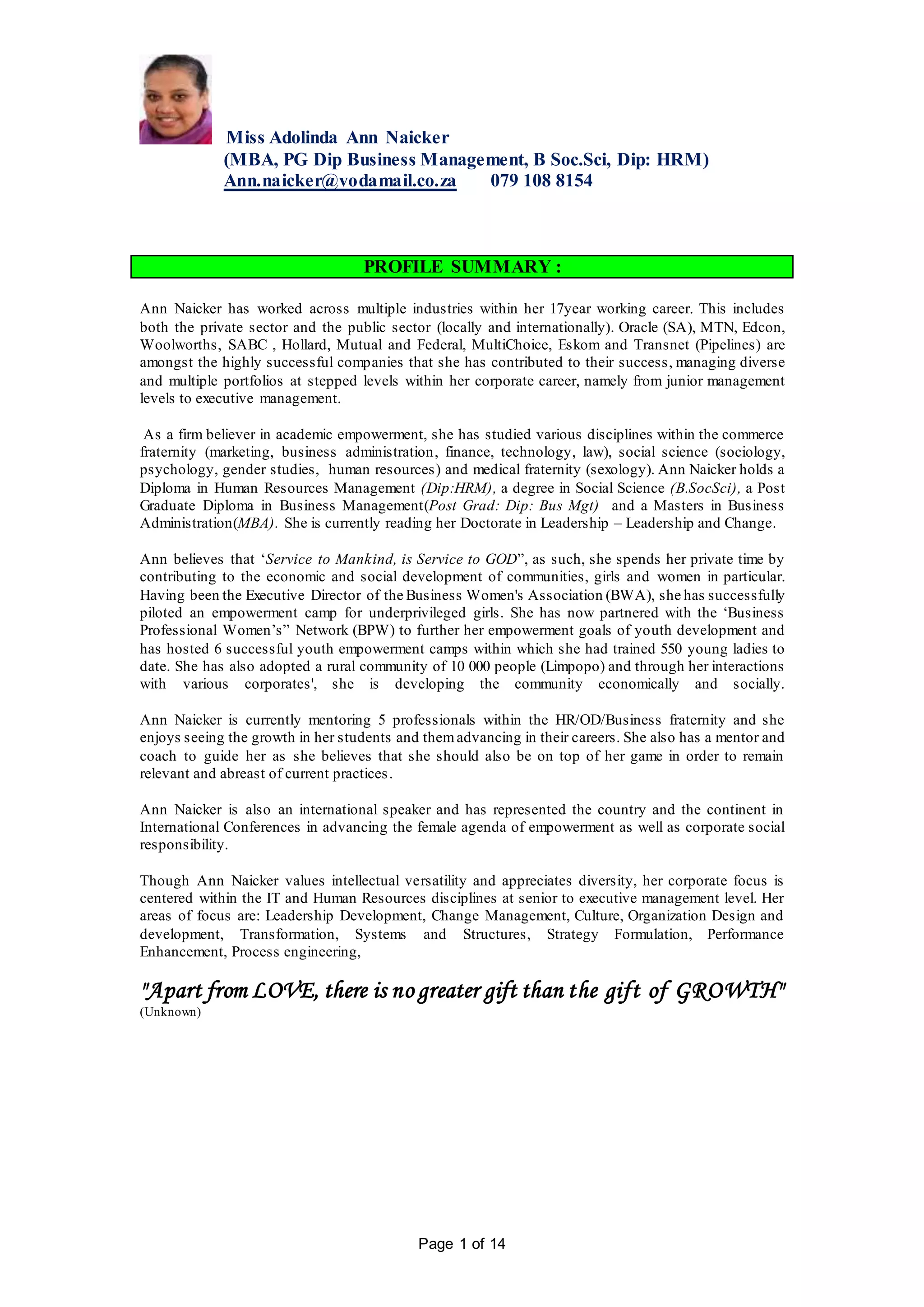ADOLINDA ANN NAICKER - PROFILE Updated 3 | DOCX