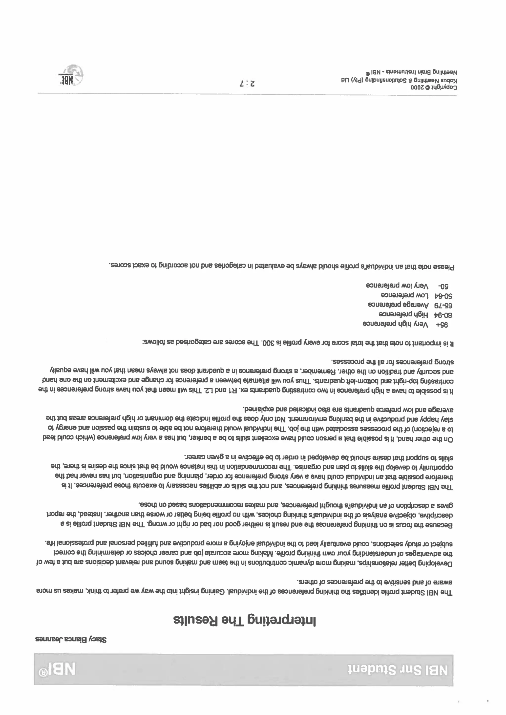 4 Quadrant Brain Profile (NBI) | PDF | Brain and Nervous System ...