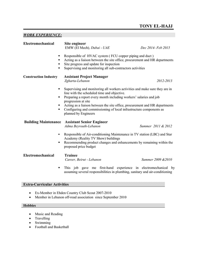 Tony CV | PDF | Civil Engineering Industry | Industries