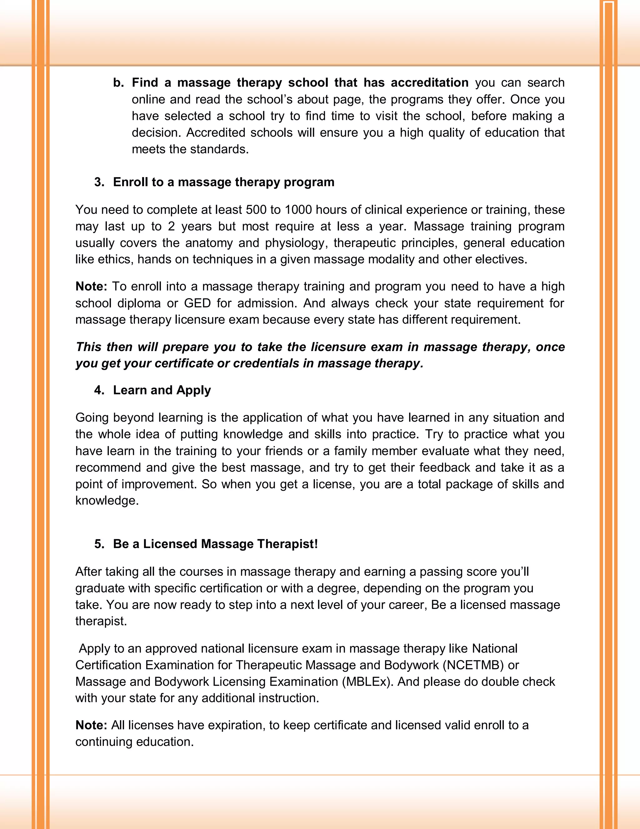 5 effective steps to become a successful licensed massage therapist | PDF