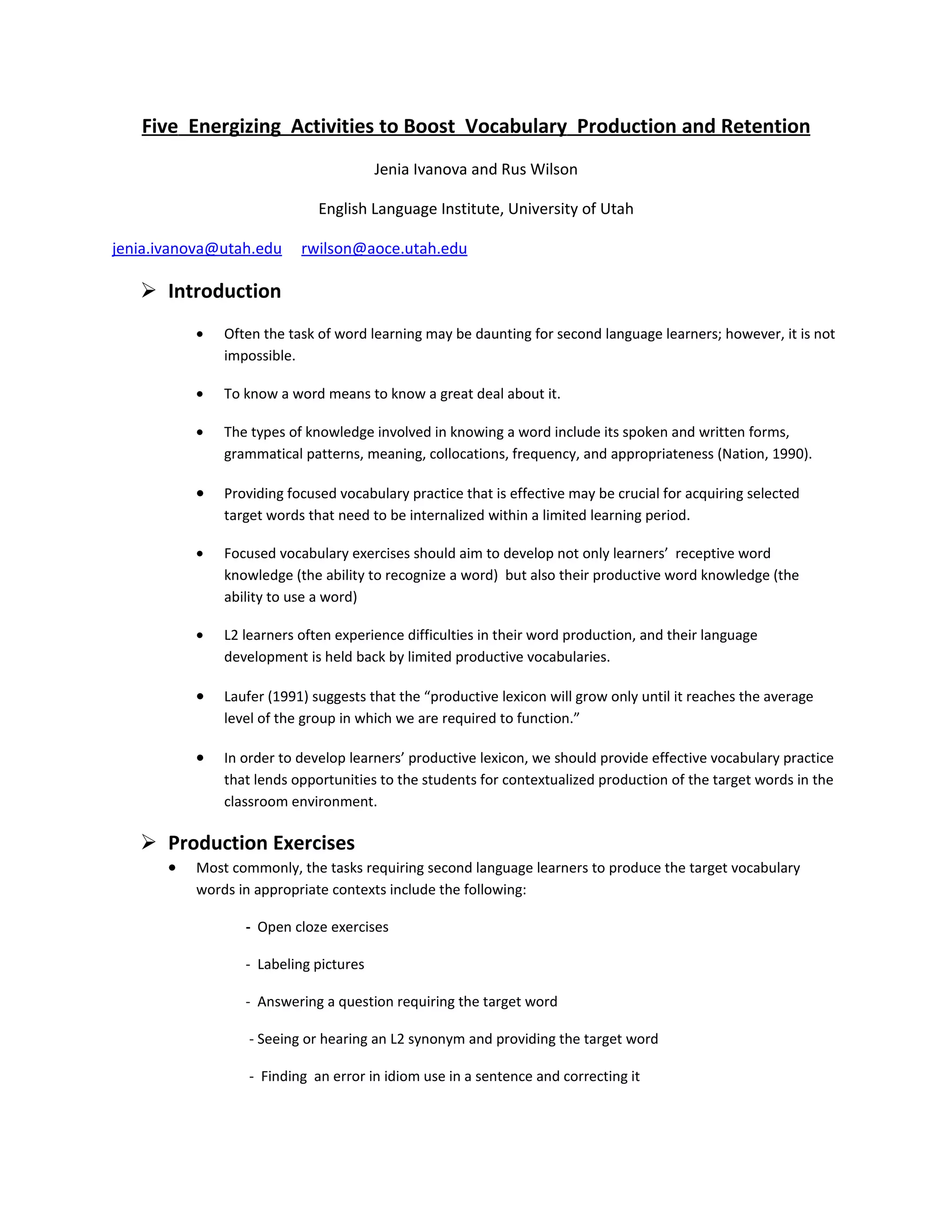 5 Engergizing Activities Handout 3 | PDF