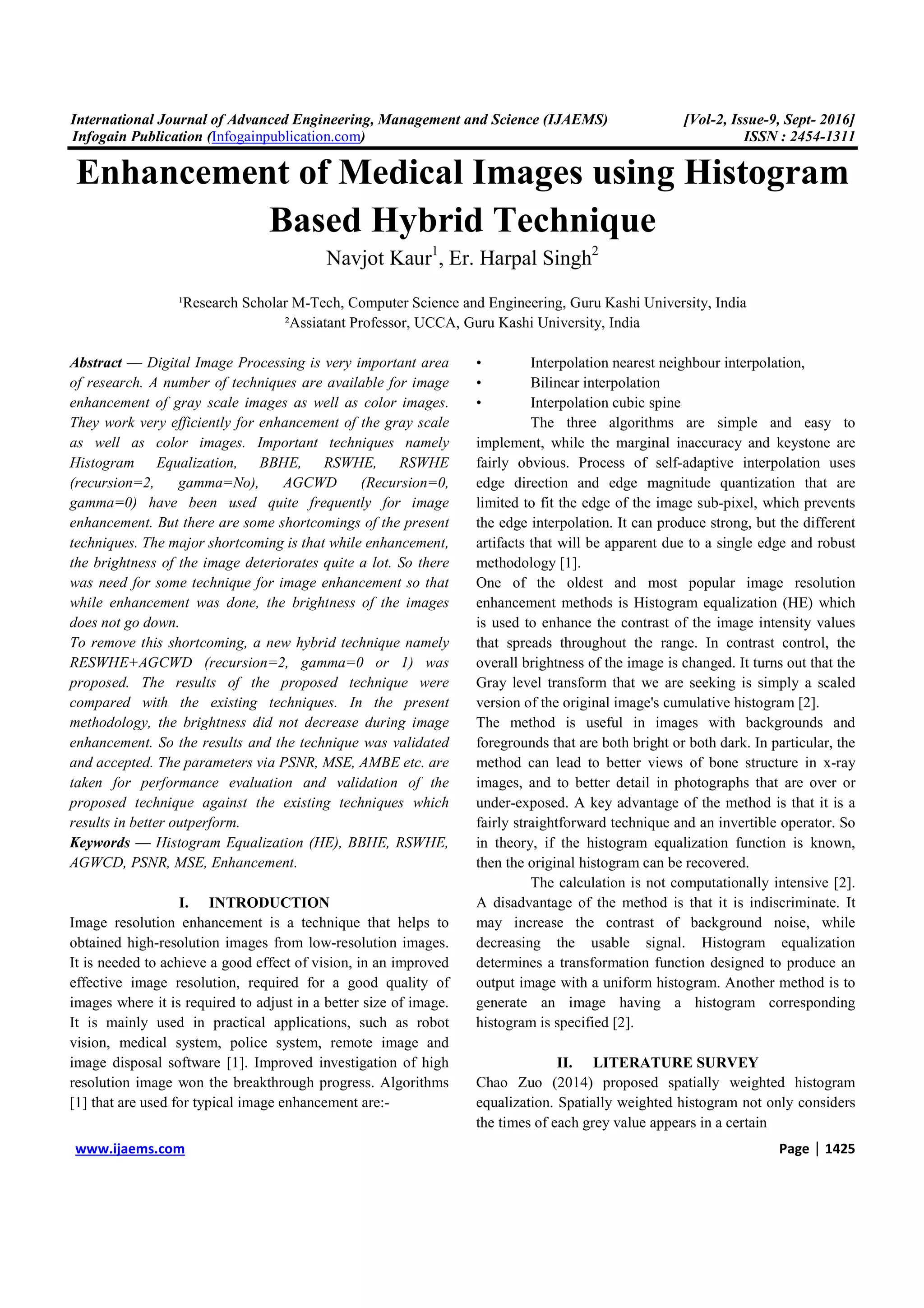 Enhancement of Medical Images using Histogram Based Hybrid Technique | PDF
