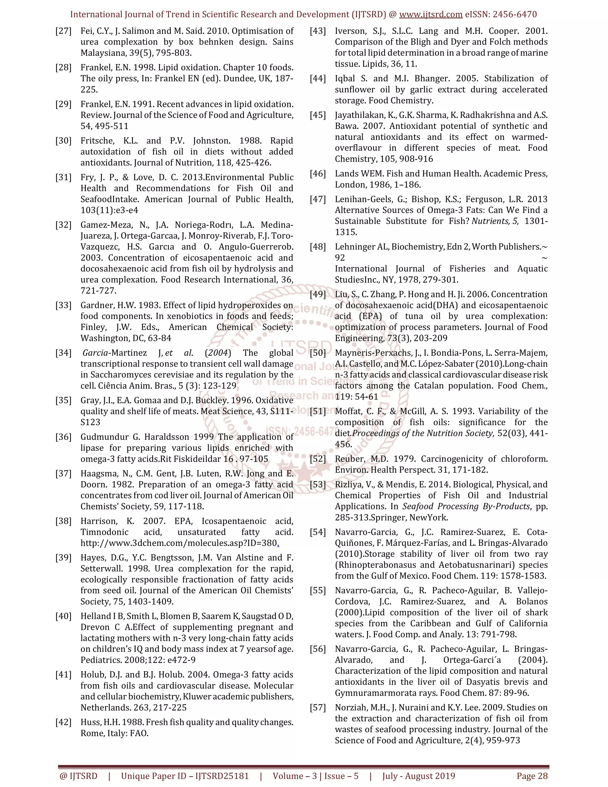 Enrichment of Omega 3 Fatty Acids using Urea Complexation Method to ...