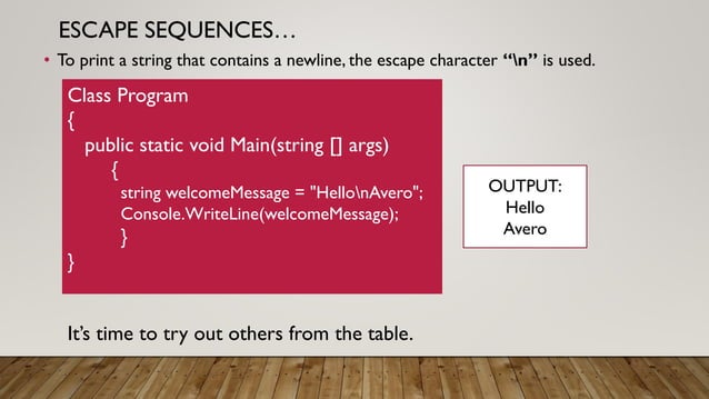 escape sequences and substitution markers | PPT