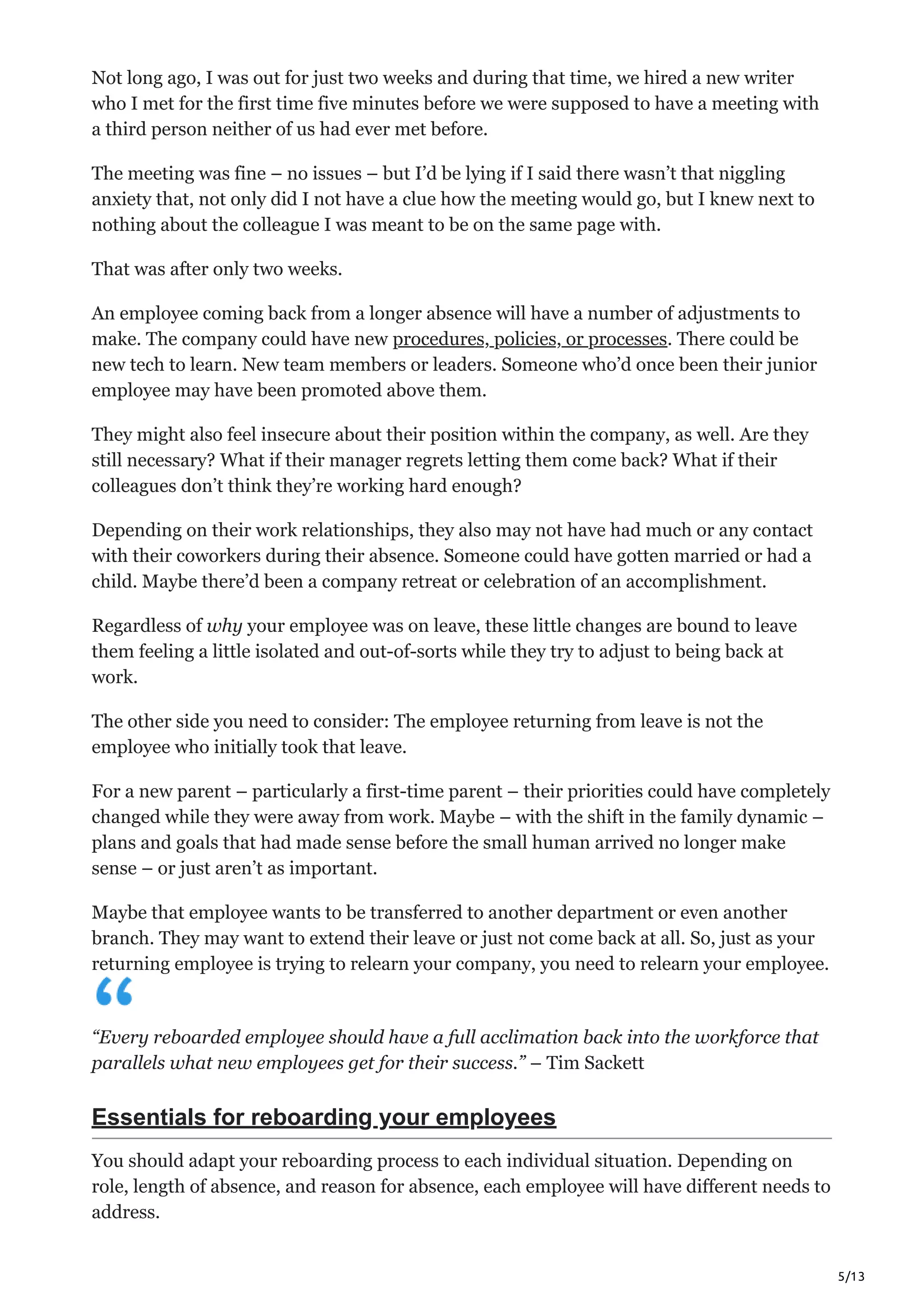 5 Essentials for Successfully Reboarding Employees | PDF