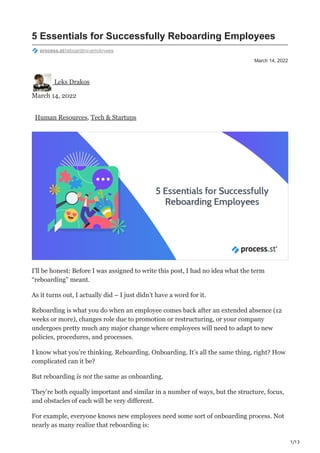 5 Essentials for Successfully Reboarding Employees | PDF