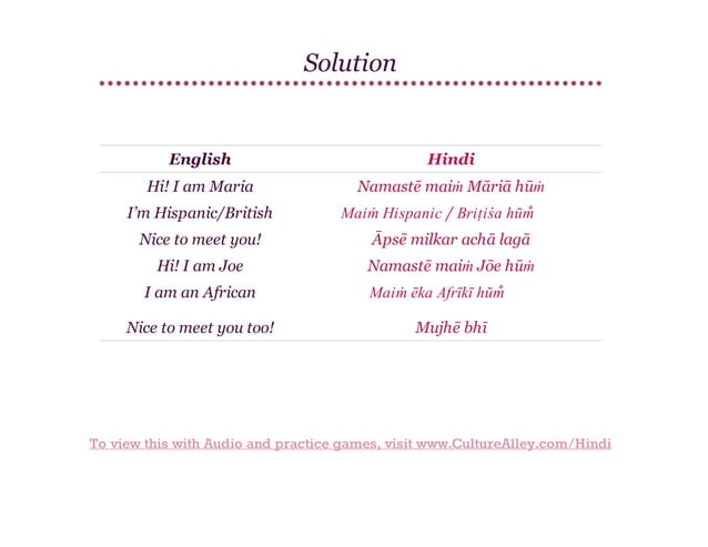 Basic Hindi | Lesson 5 | Etiquette conversation | PDF