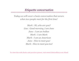 Basic Hindi | Lesson 5 | Etiquette conversation | PDF
