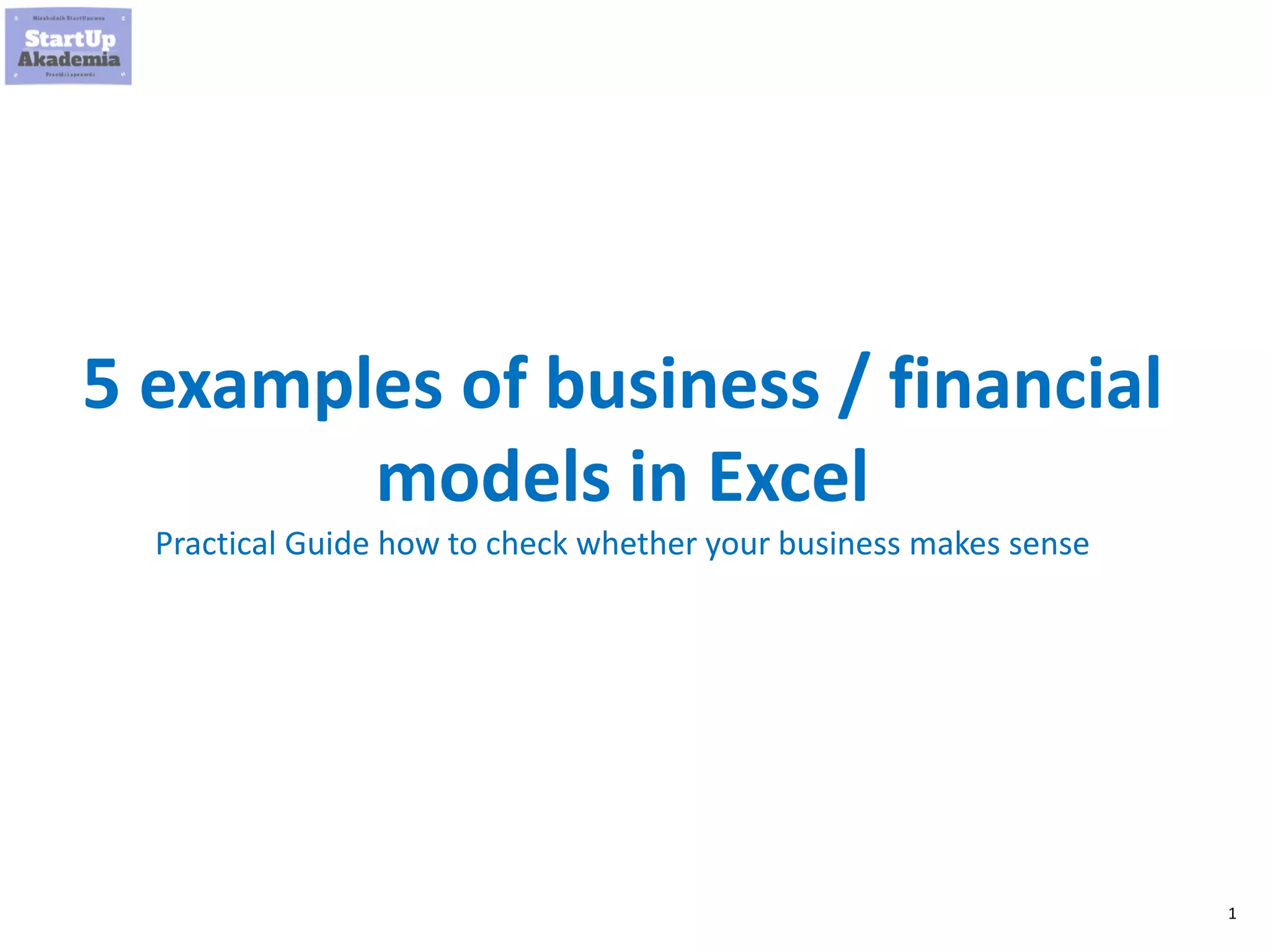 5 examples of business / financial models in Excel | PDF