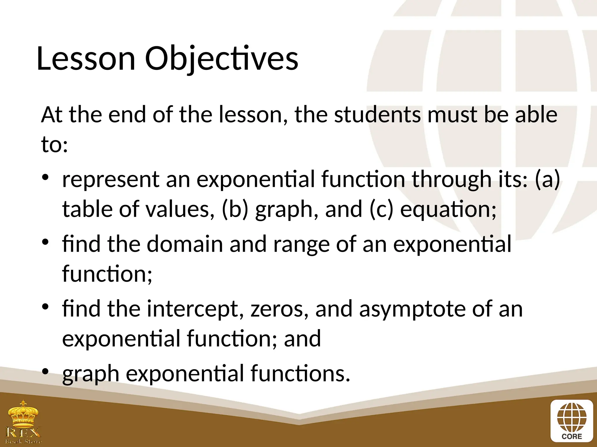EXPONENTIAL FUNCTION LESSON FIVE GRADE 11 | PPTX