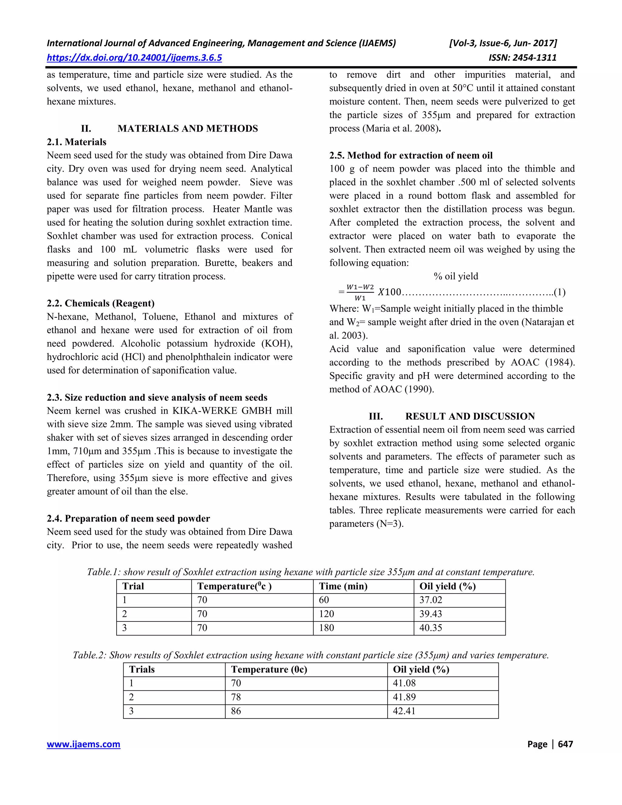 Extraction of Essential Oil from Neem Seed by Using Soxhlet Extraction ...