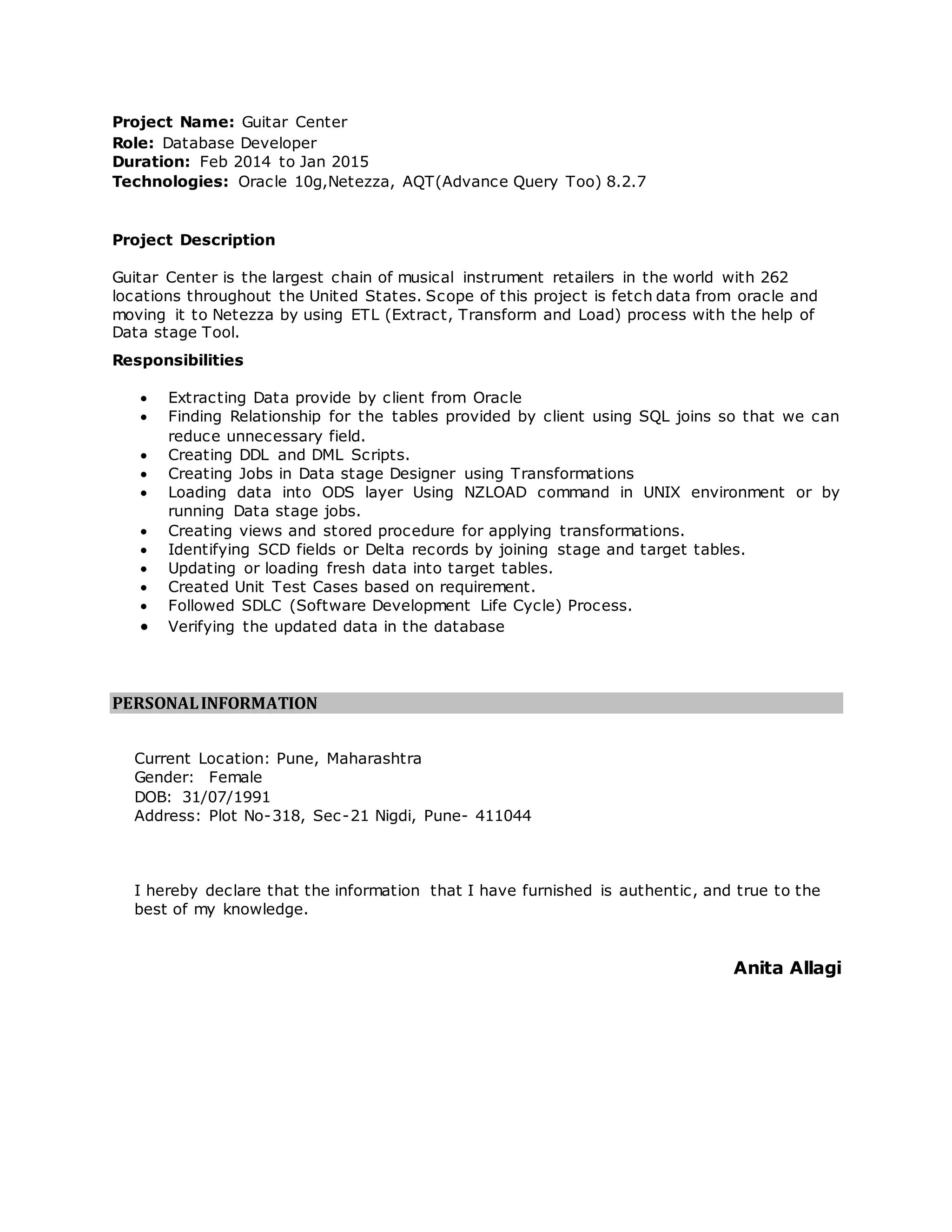 Anita Allagi_PLSQL DEV_2.2Exp | Databases | Computer Software and Applications