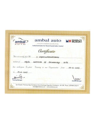 In-Plant Training AMBAL AUTO | PDF