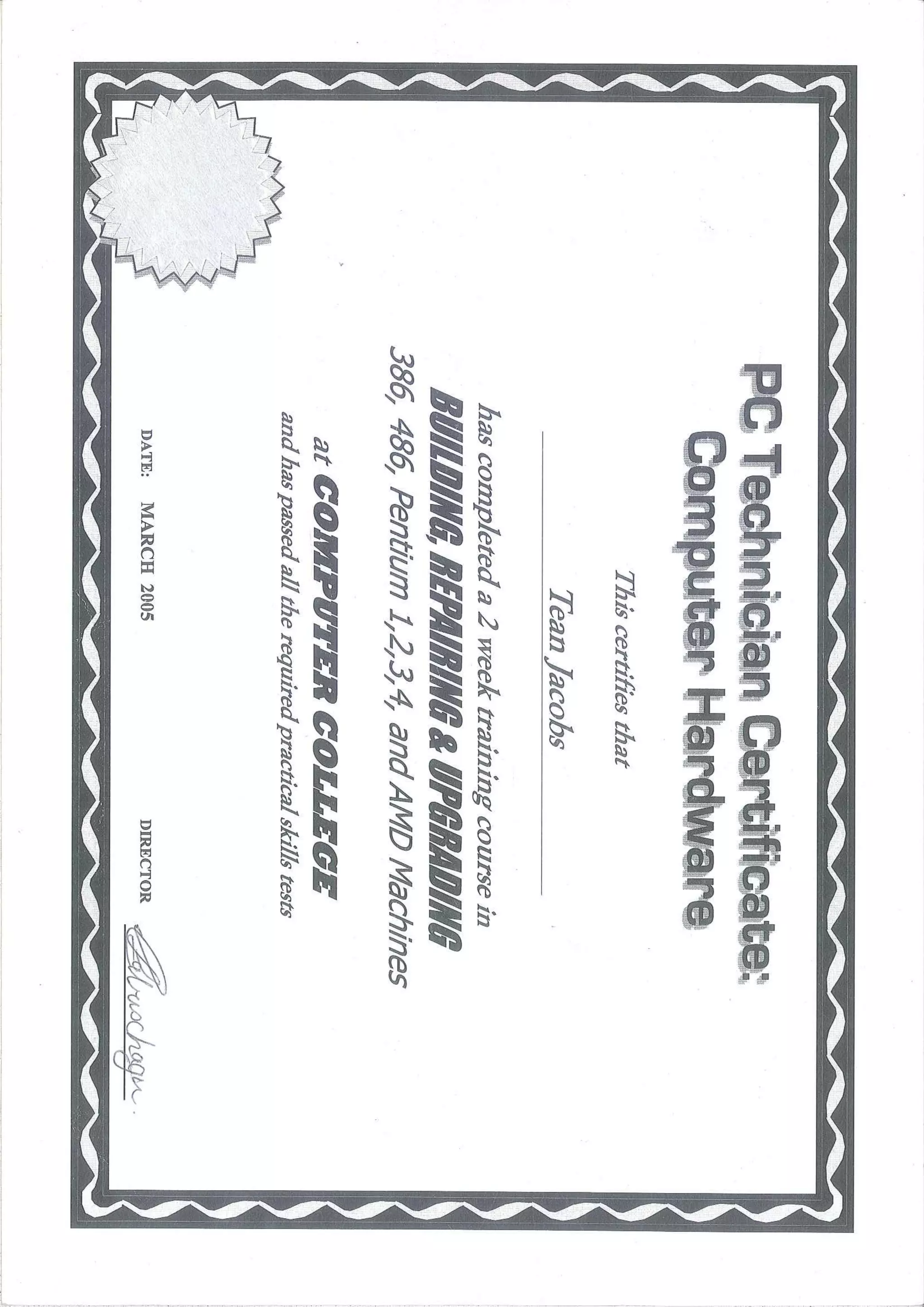 PC Technician Certificate | PDF