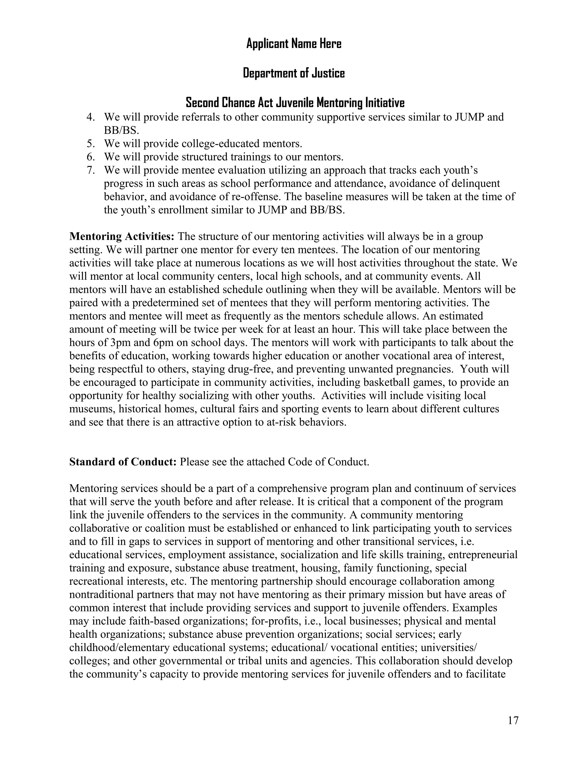 Project Narrative for Juvenile Re-Entry Grant | DOC | Crime & Harmful ...