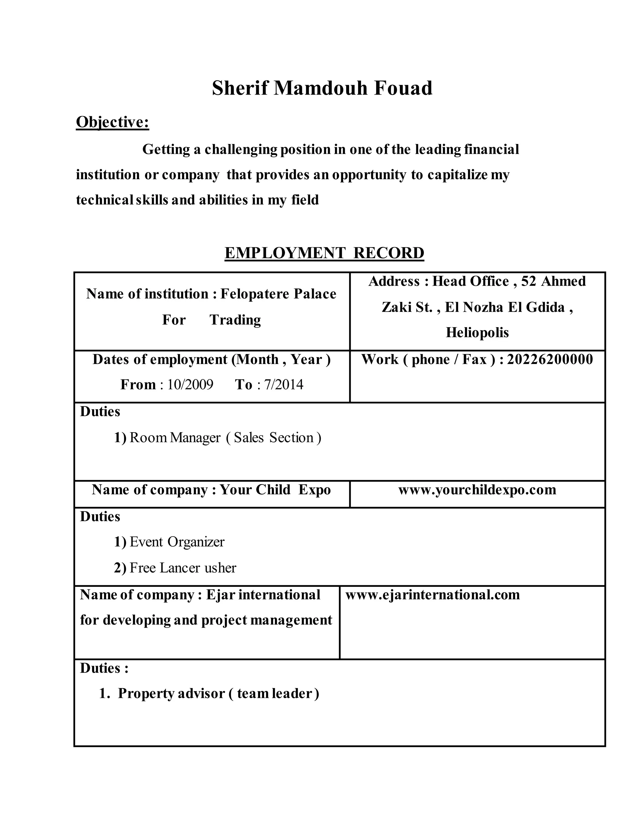 Sherif Mamdouh Fouad C.V | PDF