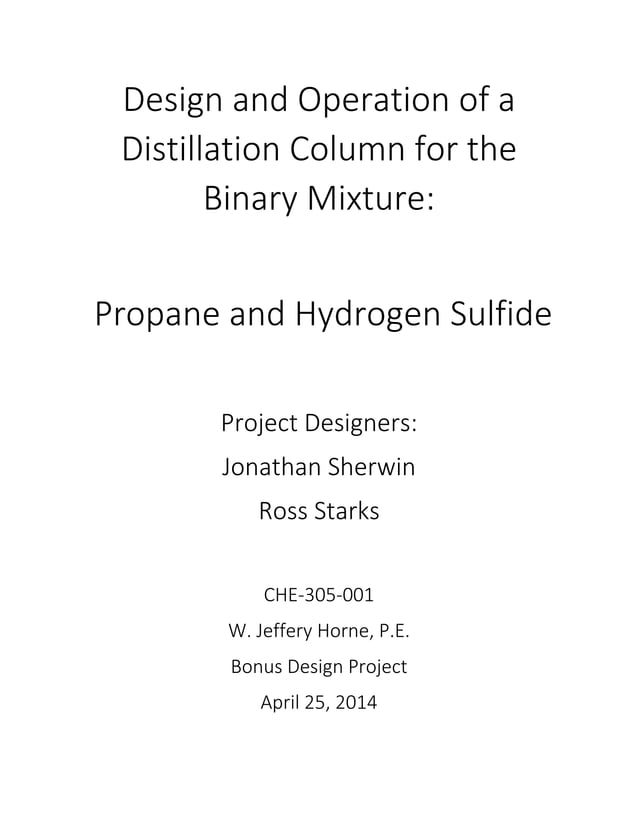 Design and Operation of a Distillation Column for the Binary Mixture | PDF | Chemistry | Science