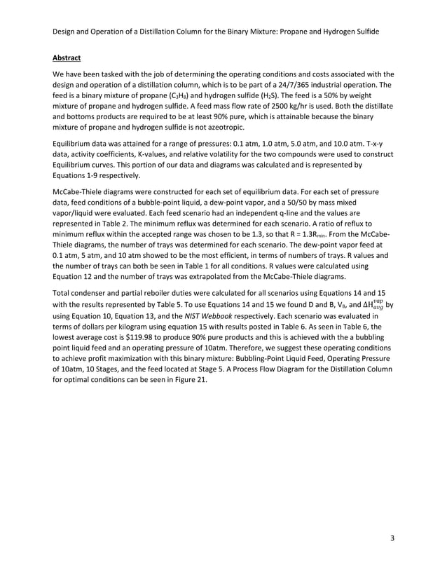 Design and Operation of a Distillation Column for the Binary Mixture | PDF | Chemistry | Science