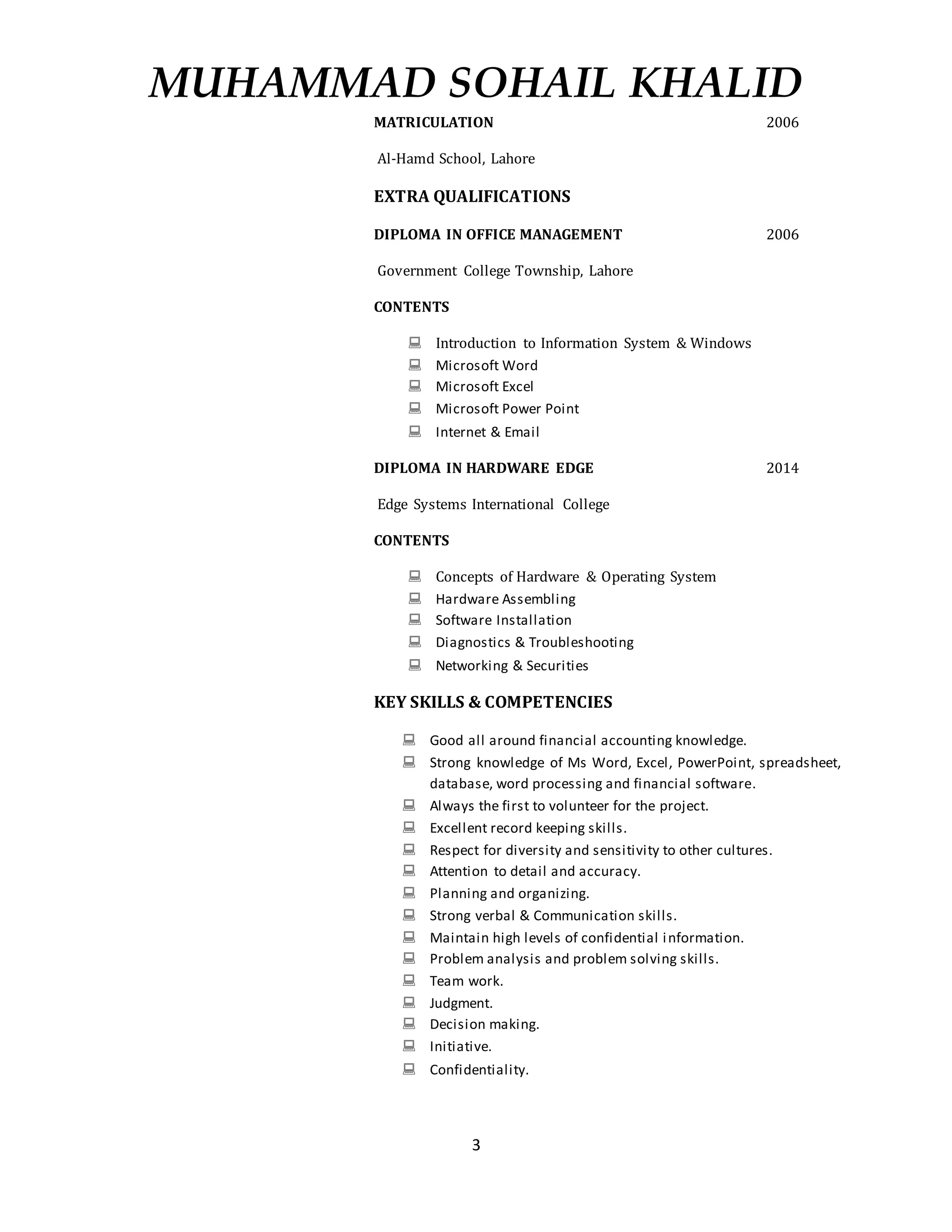 Professional Muhammad Sohail Khalid Resume | PDF