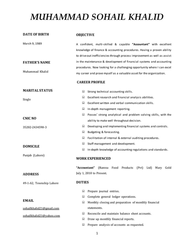 Professional Muhammad Sohail Khalid Resume | PDF