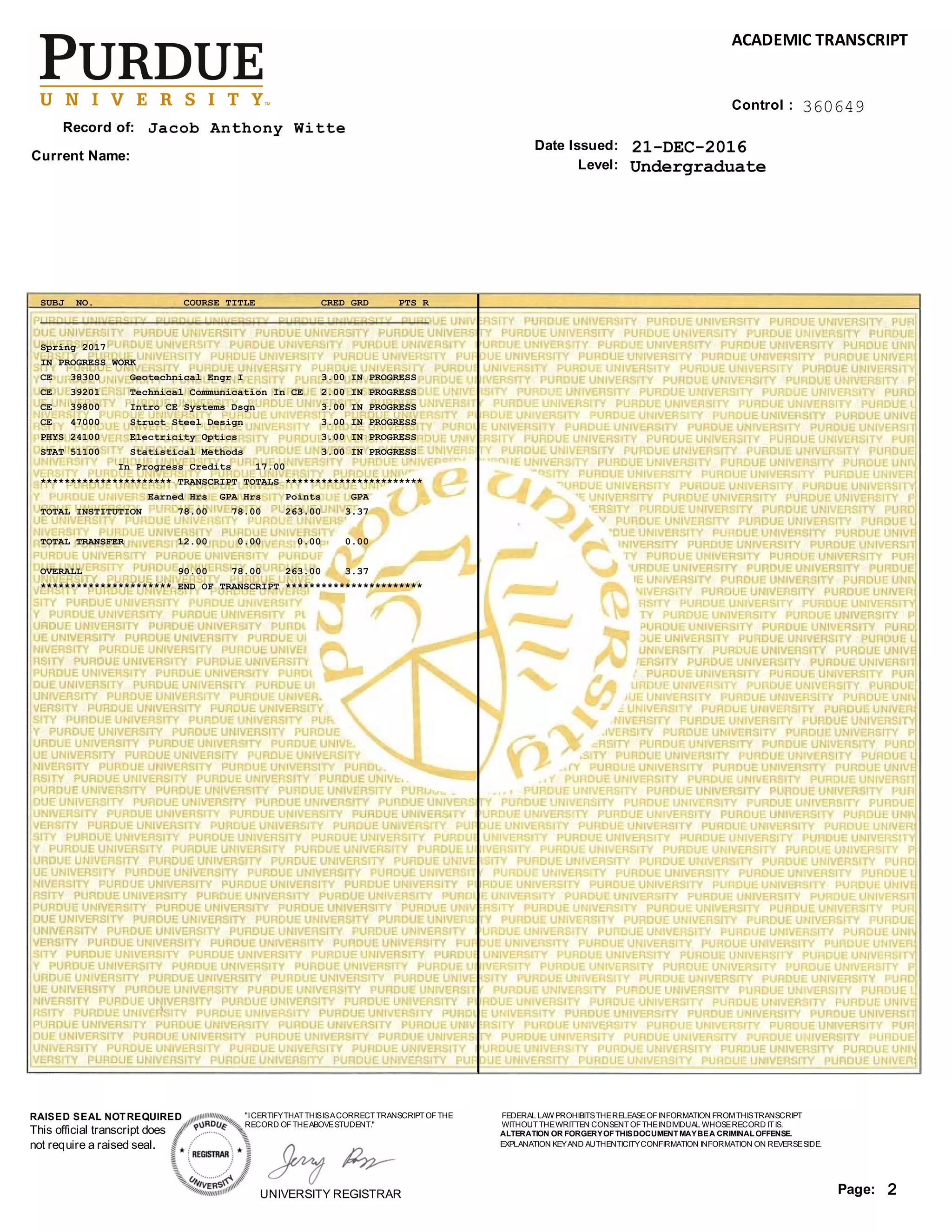 PurdueTranscript_Fall_2016 | PDF