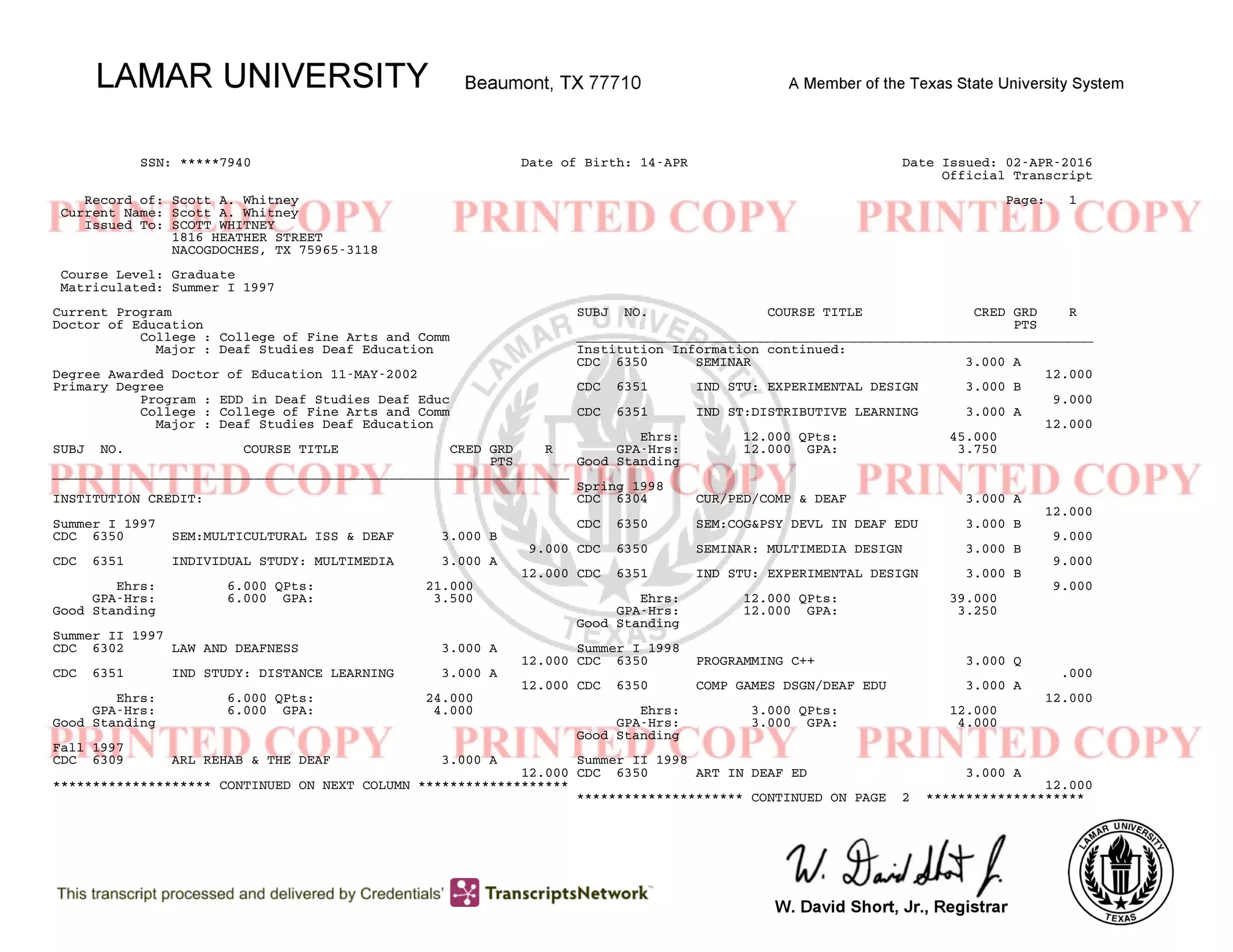 LamarTranscript2 | PDF | College Education | Education
