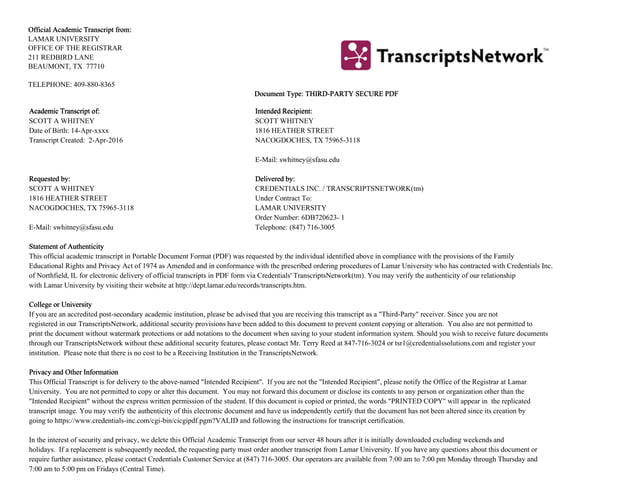 LamarTranscript2 | PDF | College Education | Education