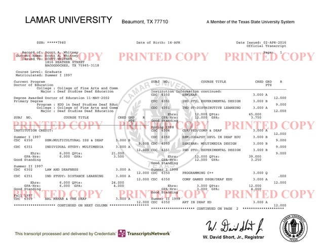 LamarTranscript2 | PDF | College Education | Education