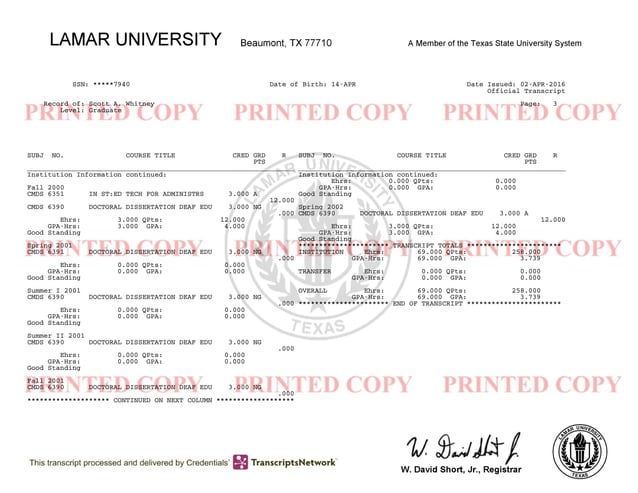LamarTranscript2 | PDF | College Education | Education