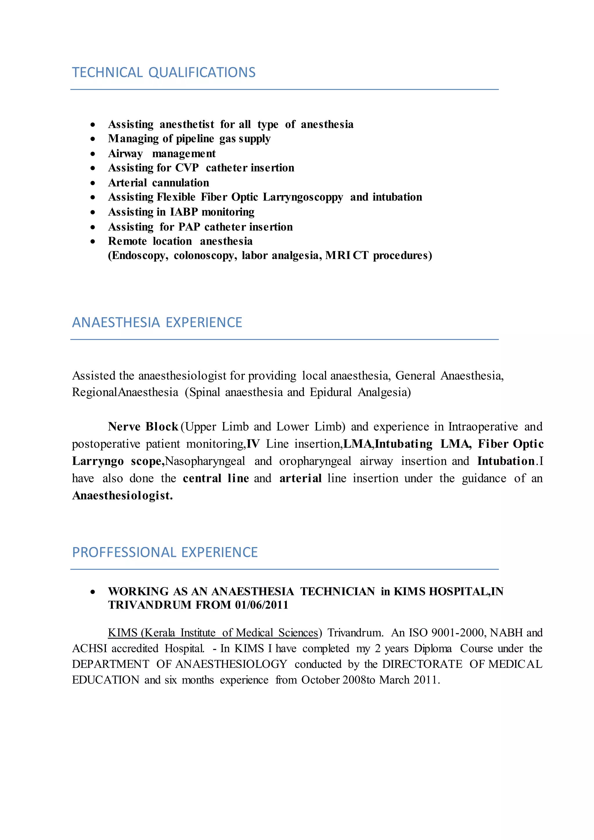 SAJID KN (Anaesthesia Technician cv) | DOCX