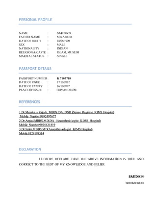 SAJID KN (Anaesthesia Technician cv) | DOCX