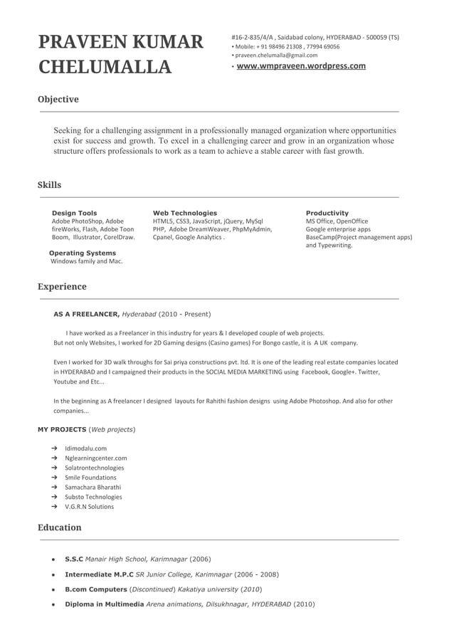 Praveen chelumalla resume | PDF | Technology & Computing