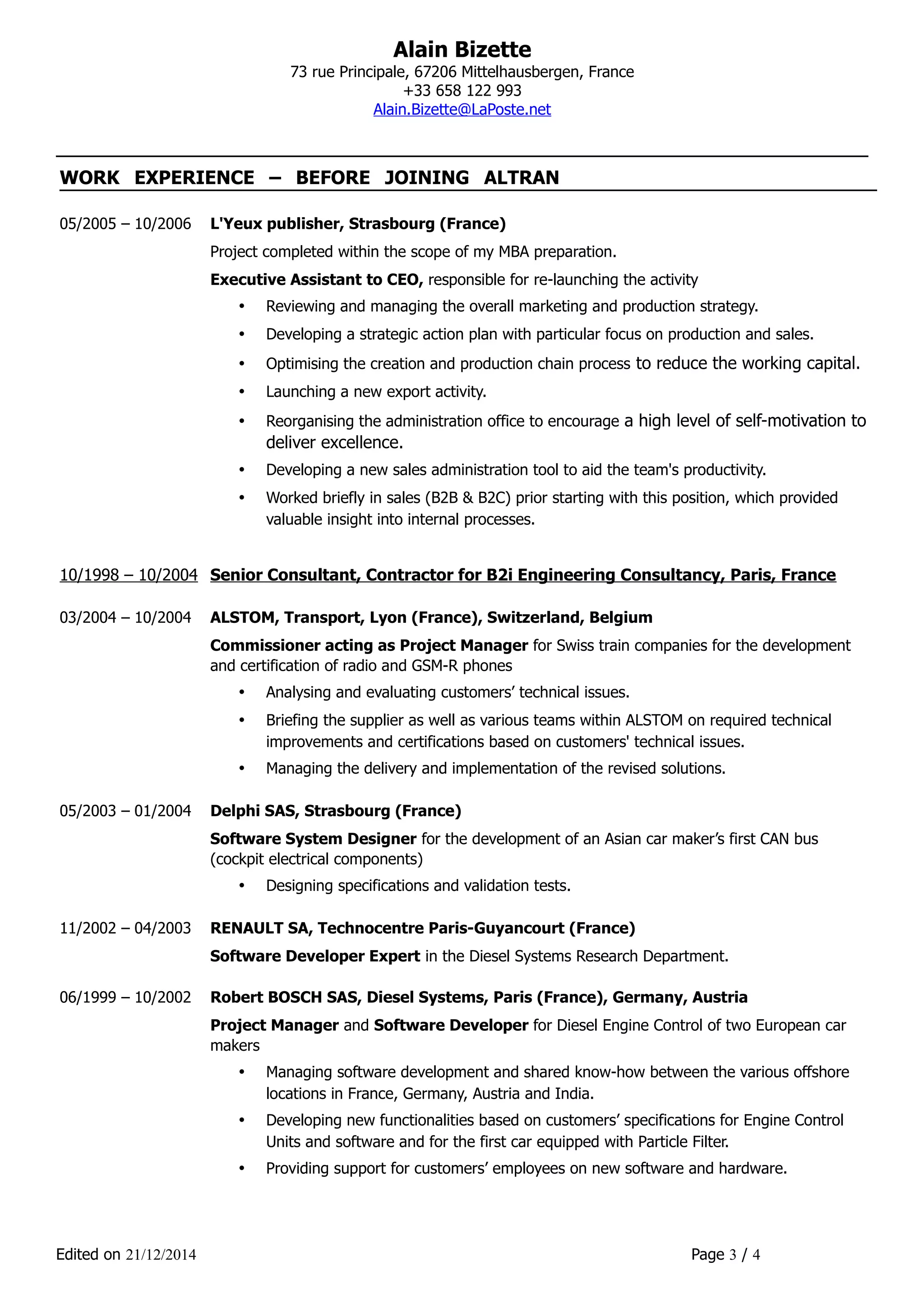 Alain Bizette - Resume | PDF