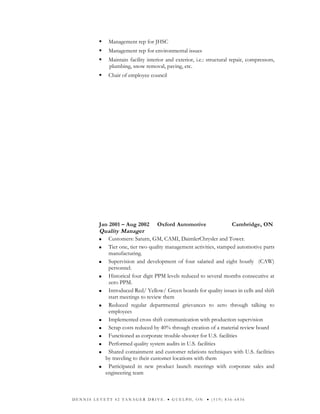 Resume_-_Dennis15 | DOC | Manufacturing Industry | Industries